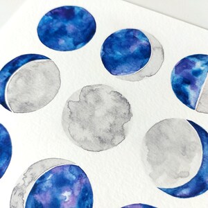 Watercolour Lunar Moon Phase Cycle Art Print - Art Print (8" X 8 ...