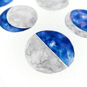 Watercolour Lunar Moon Phase Cycle Art Print - Art Print (8" X 8 ...