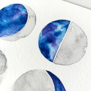 Watercolour Lunar Moon Phase Cycle Art Print - Art Print (8" X 8 ...
