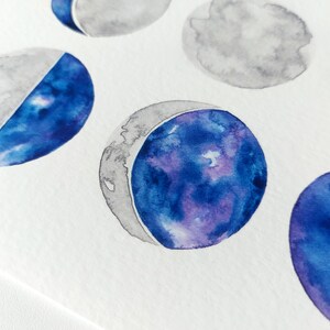 Watercolour Lunar Moon Phase Cycle Art Print - Art Print (8" X 8 ...