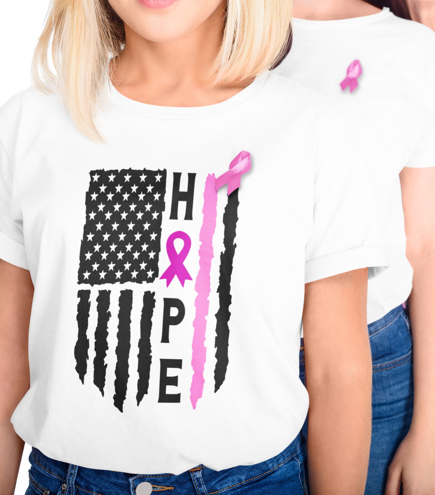 Breast Cancer Ribbon With American Flag Cancer Awareness - Etsy