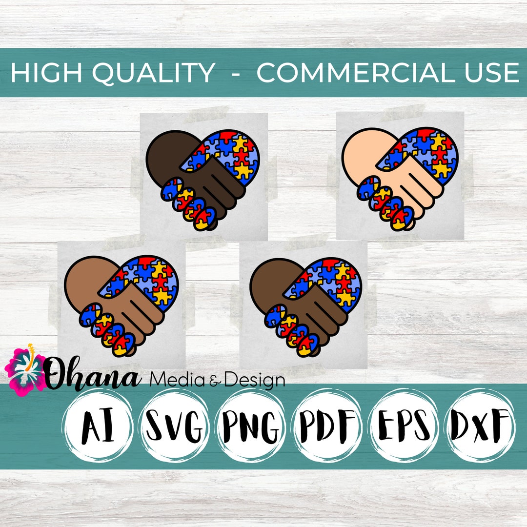 Autism Heart Handshake With Puzzle Pieces 4 Designs Featuring Various ...