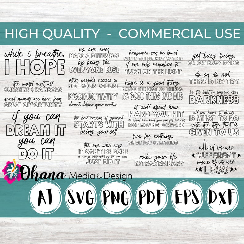 Paquete SVG motivacional / 20 frases SVG inspiradoras / Frases y ...