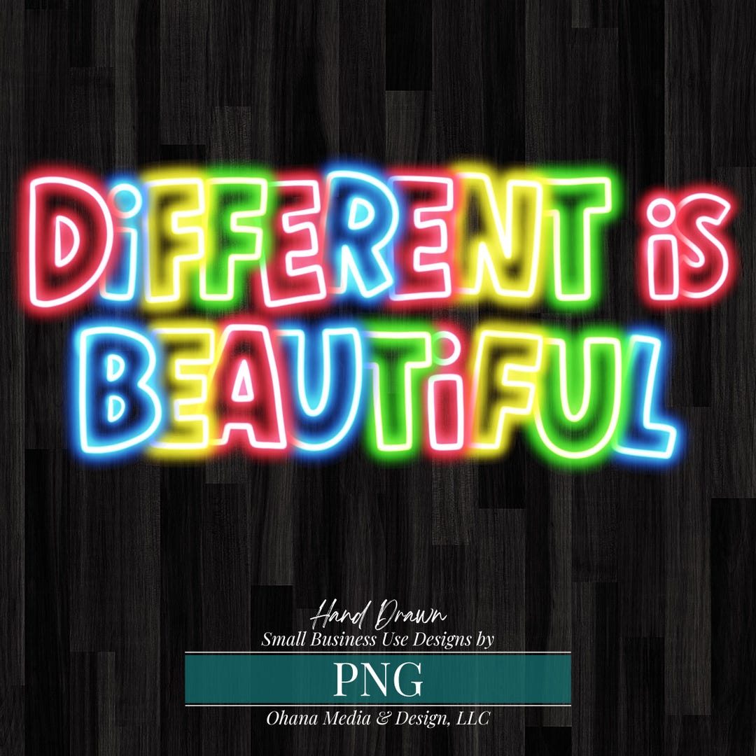 Autism Png, Different is Beautiful Png, Neon Lettering, Neon Design ...