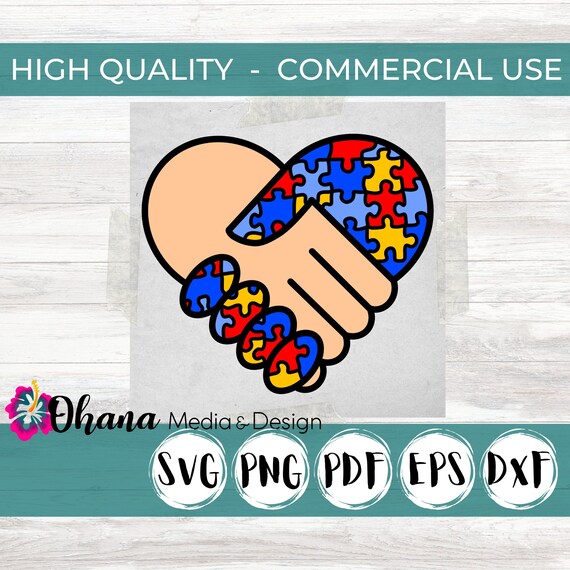 Autism Heart Handshake With Puzzle Pieces Commercial Use - Etsy