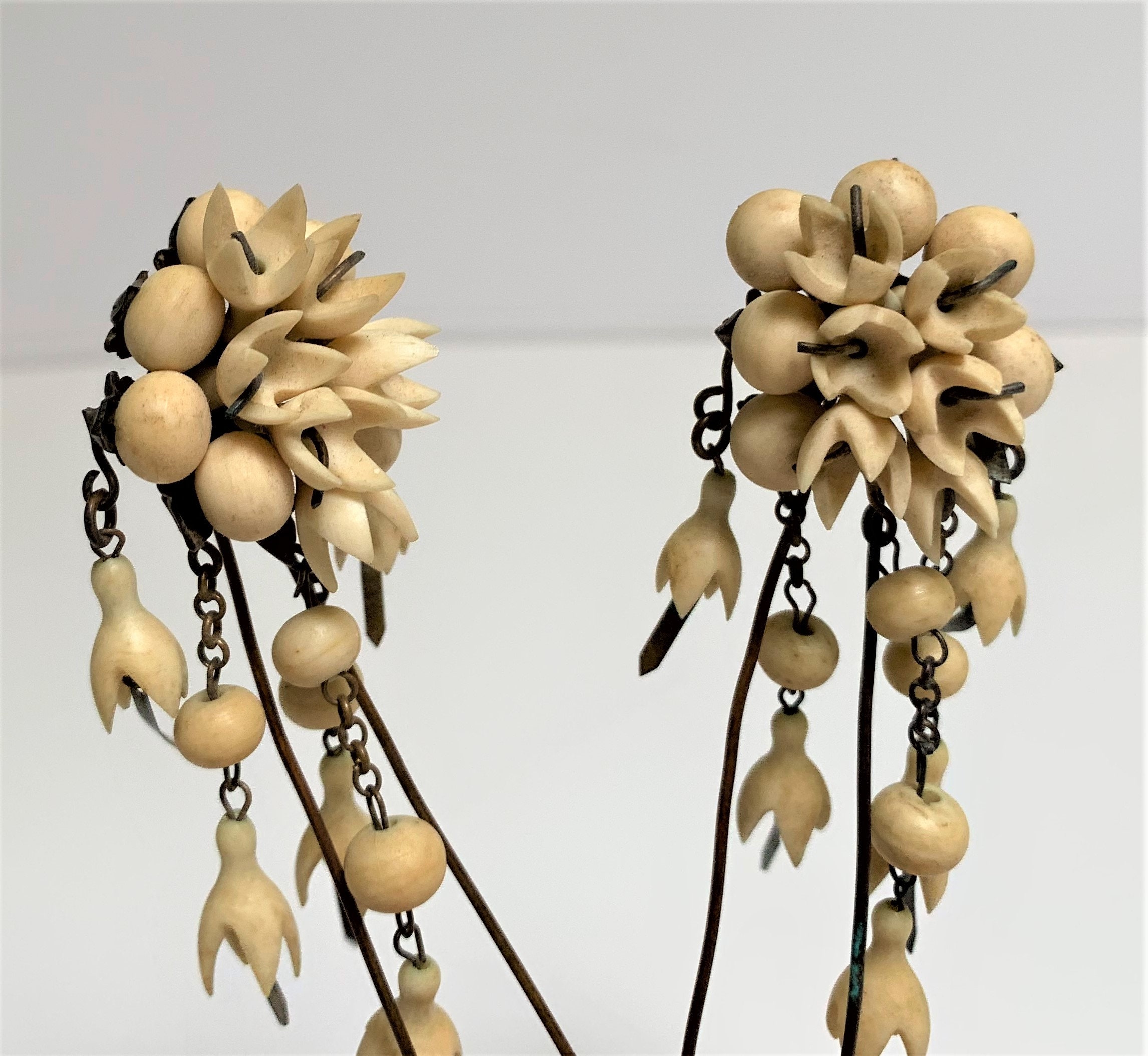 Vintage Pair Japanese Kanzashi Bira Bira Faux Ivory Hair Ornaments Pins With Dangles Etsy