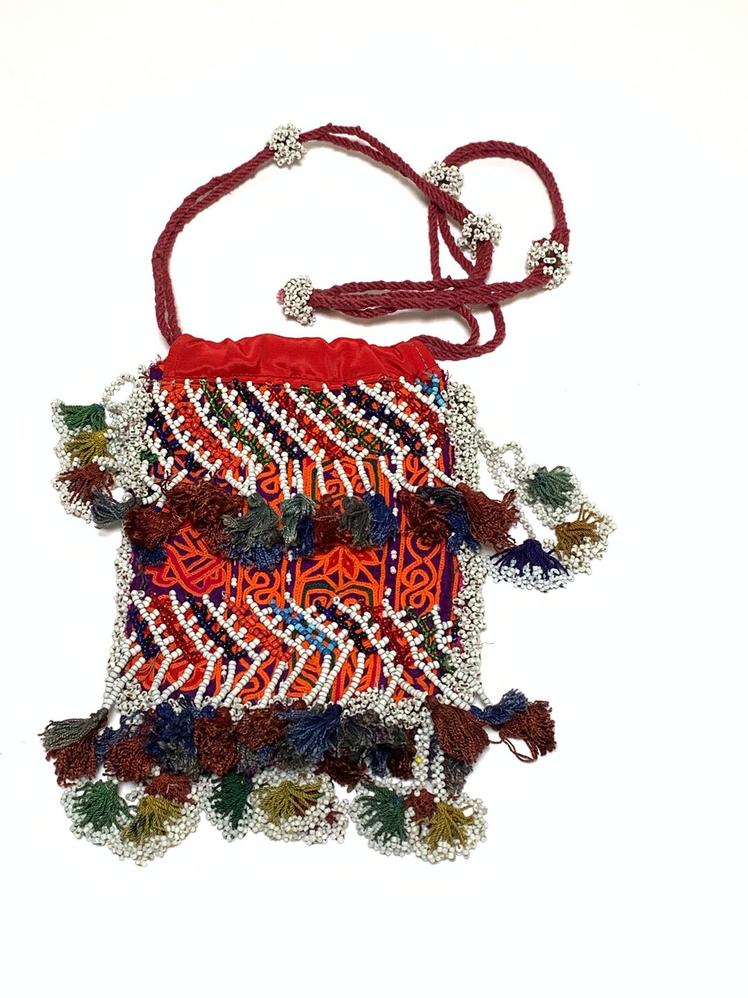 Vintage Afghan Kuchi Netted Beadwork Pashtun Embroidered Drawstring ...