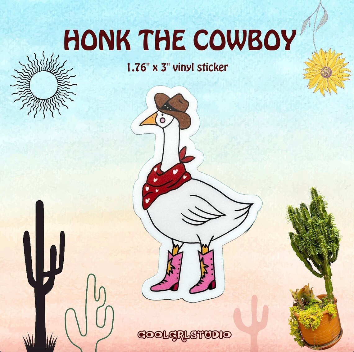 Cowboy Goose Sticker, Silly Goose, Goose Gift, Vinyl Cute Goose Sticker ...