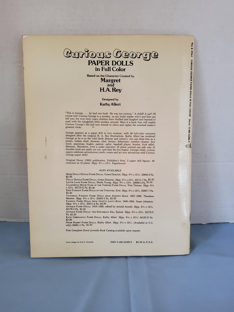 1982 Curious George Paper Dolls - Etsy