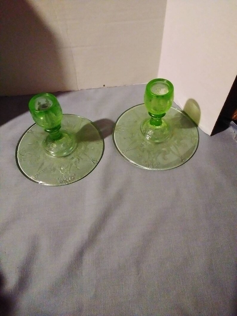 Green Depression Glass Candle Holders - Etsy
