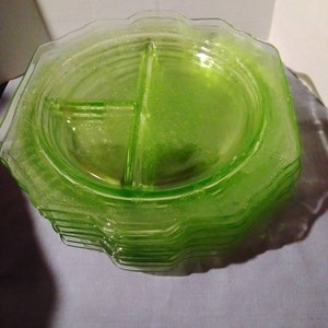 Green Depression Glass Divided Plates - Etsy