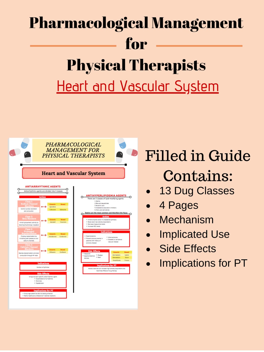 Physical Therapy Cheat Sheet, Pharmacology, Study Guide, NPTE Review - Etsy