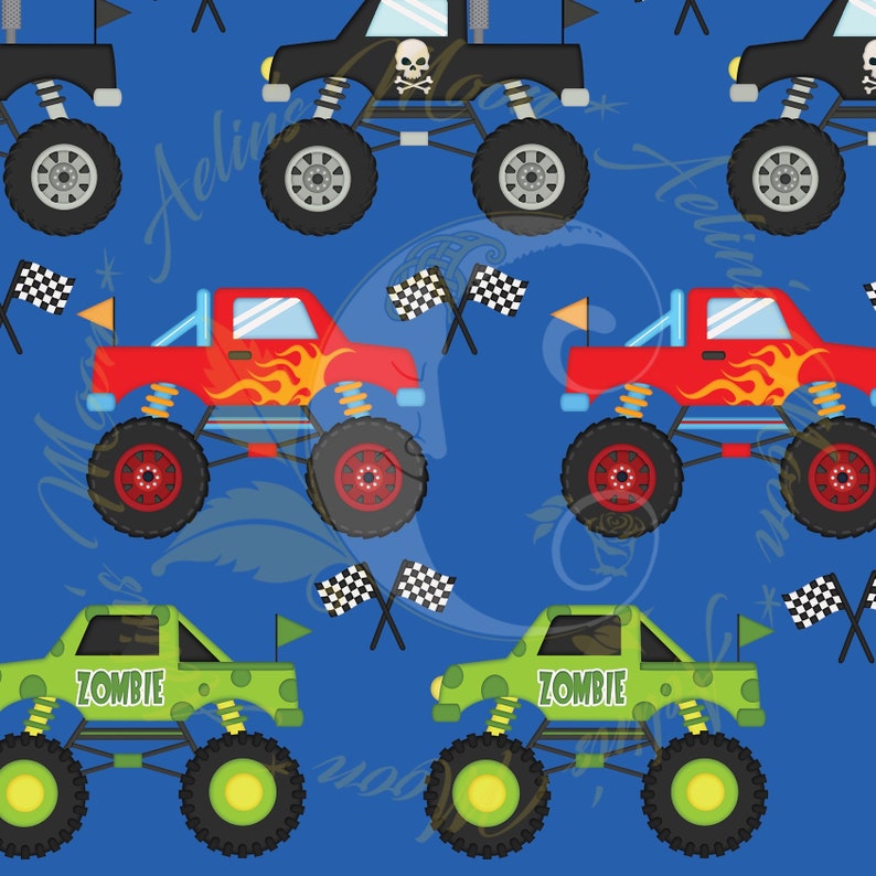 Monster Trucks Light Blue Seamless File - Etsy