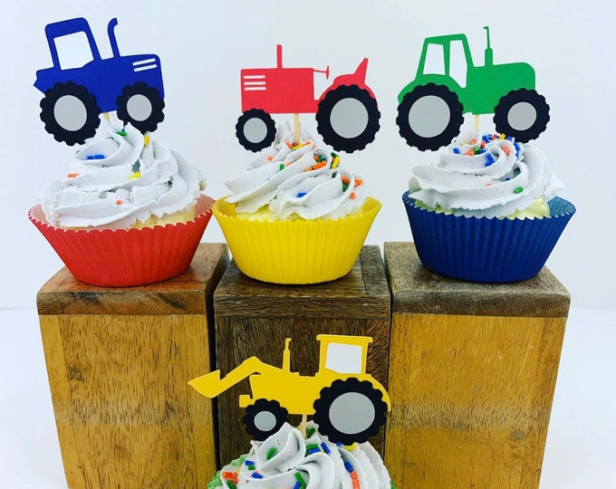 Tractor Cupcake Toppers 12 Count | Tractor Party Decorations | Truck ...