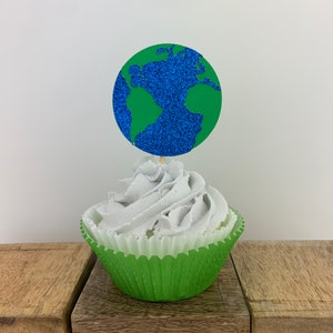 Glitter Earth Cupcake Toppers 12 Count Planet Cupcake - Etsy