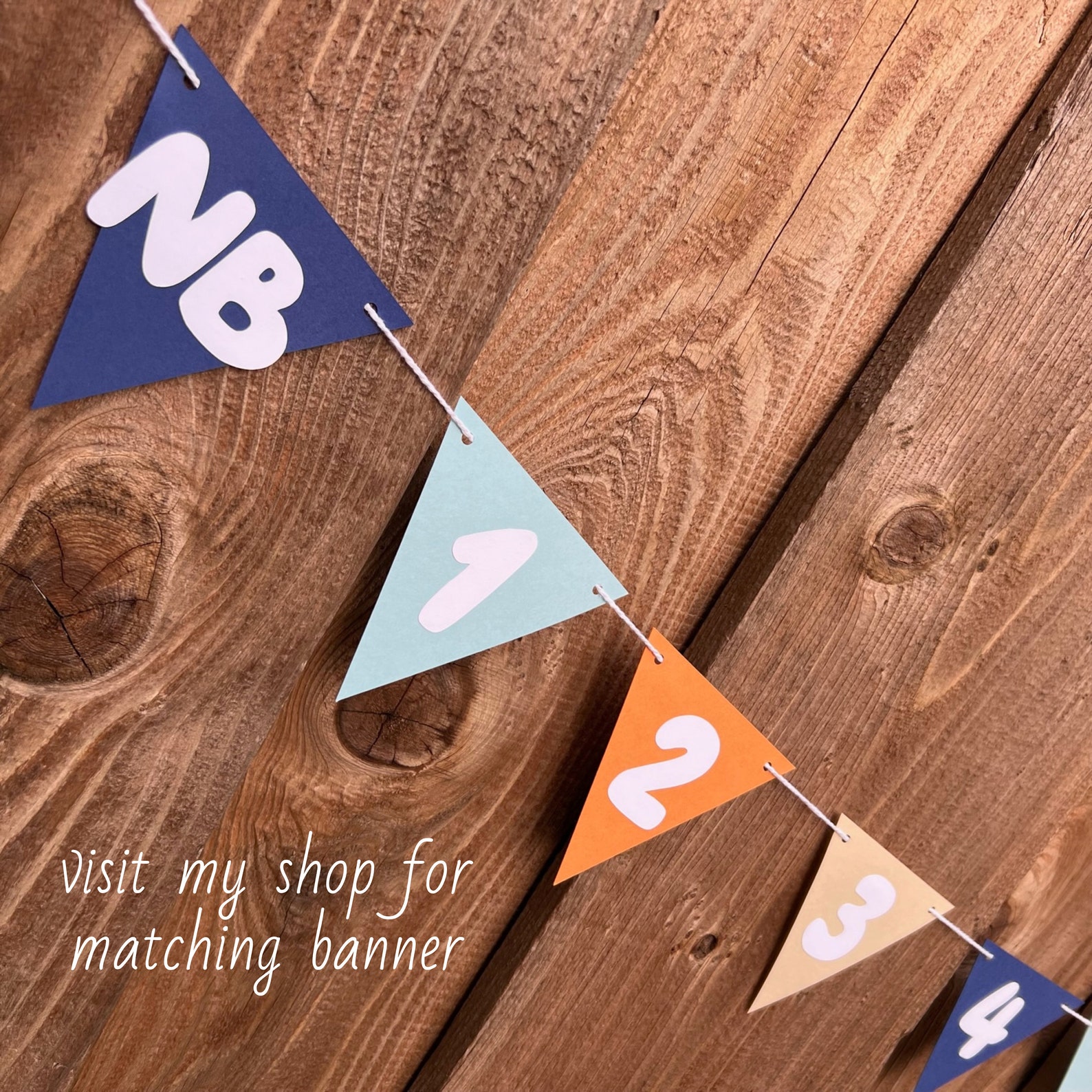 Light Blue Navy Brown Tan Cream Flag Boho Happy Birthday Party Banner ...