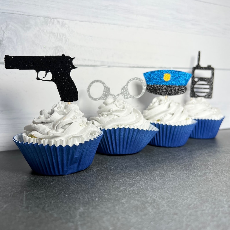Police Officer Cop Graduation Glitter Cupcake Toppers 12 Count | Police ...