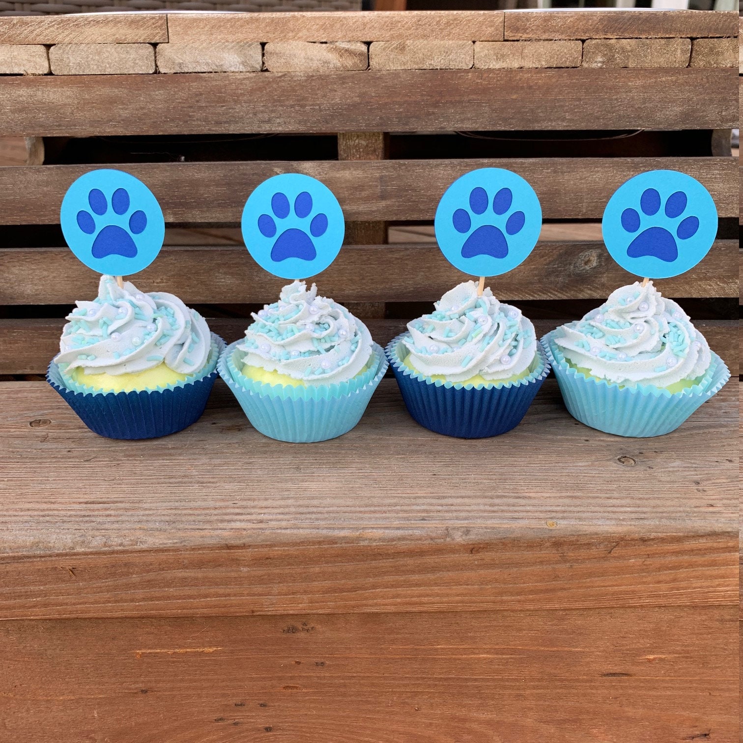 Blue Paw Print Birthday Cupcake Toppers 12 Count | Blues Party ...