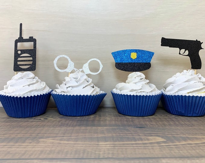 Police Officer Cop Graduation Glitter Cupcake Toppers 12 Count Police ...