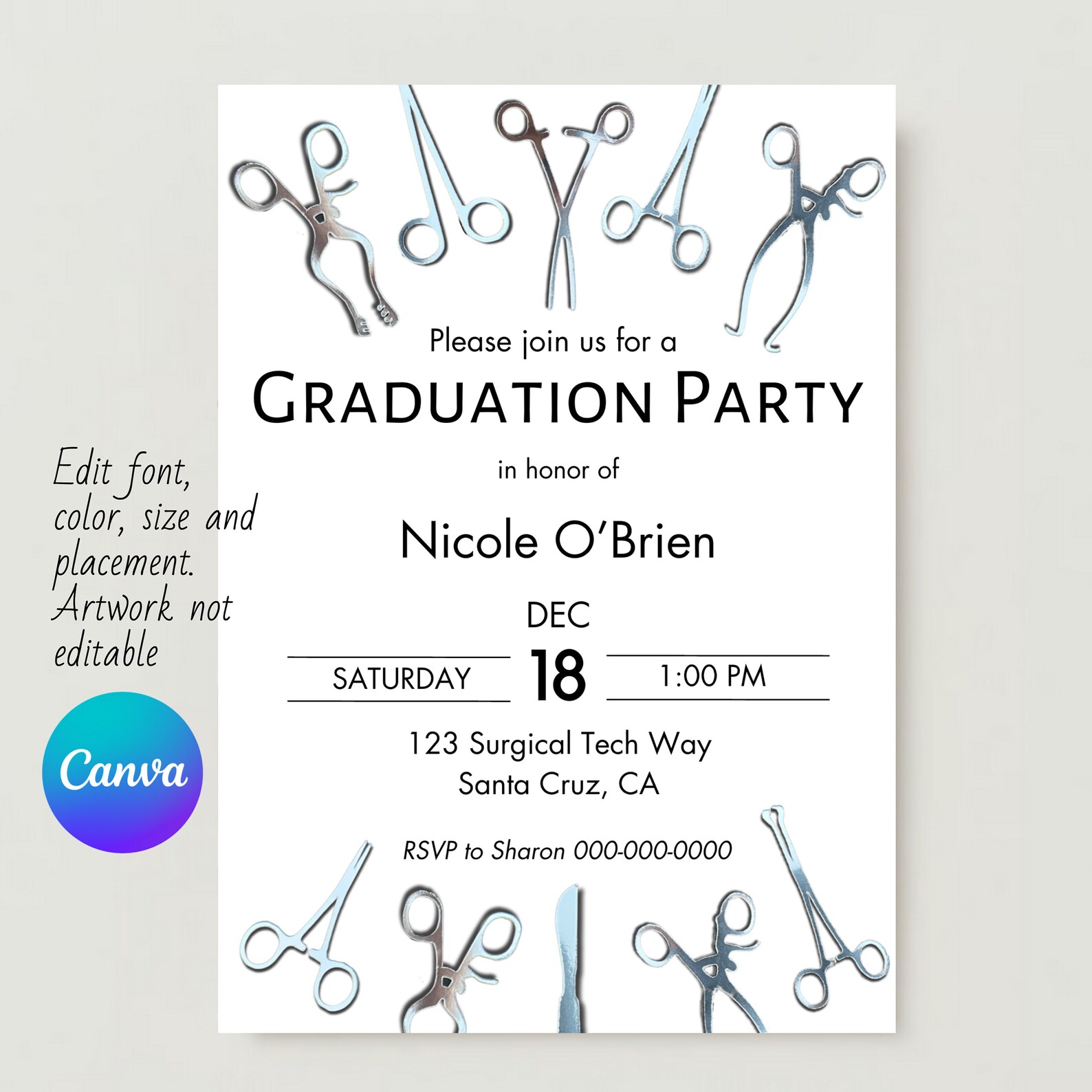 Editable Surgical Tech Technologist Nurse Surgery Assistant ...