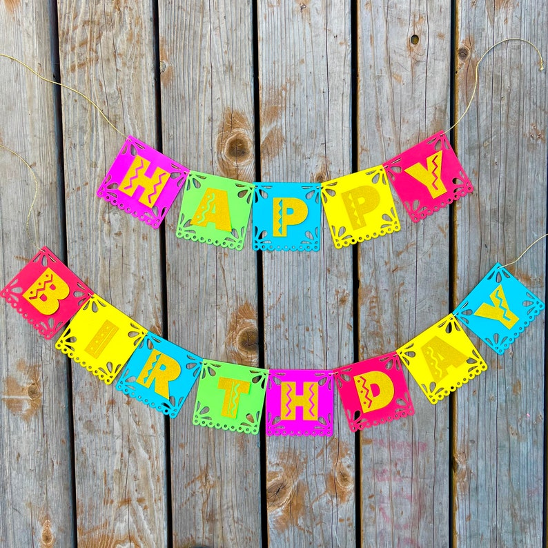 Happy Birthday Fiesta Papel Picado Mexico Cancun Cactus Taco - Etsy