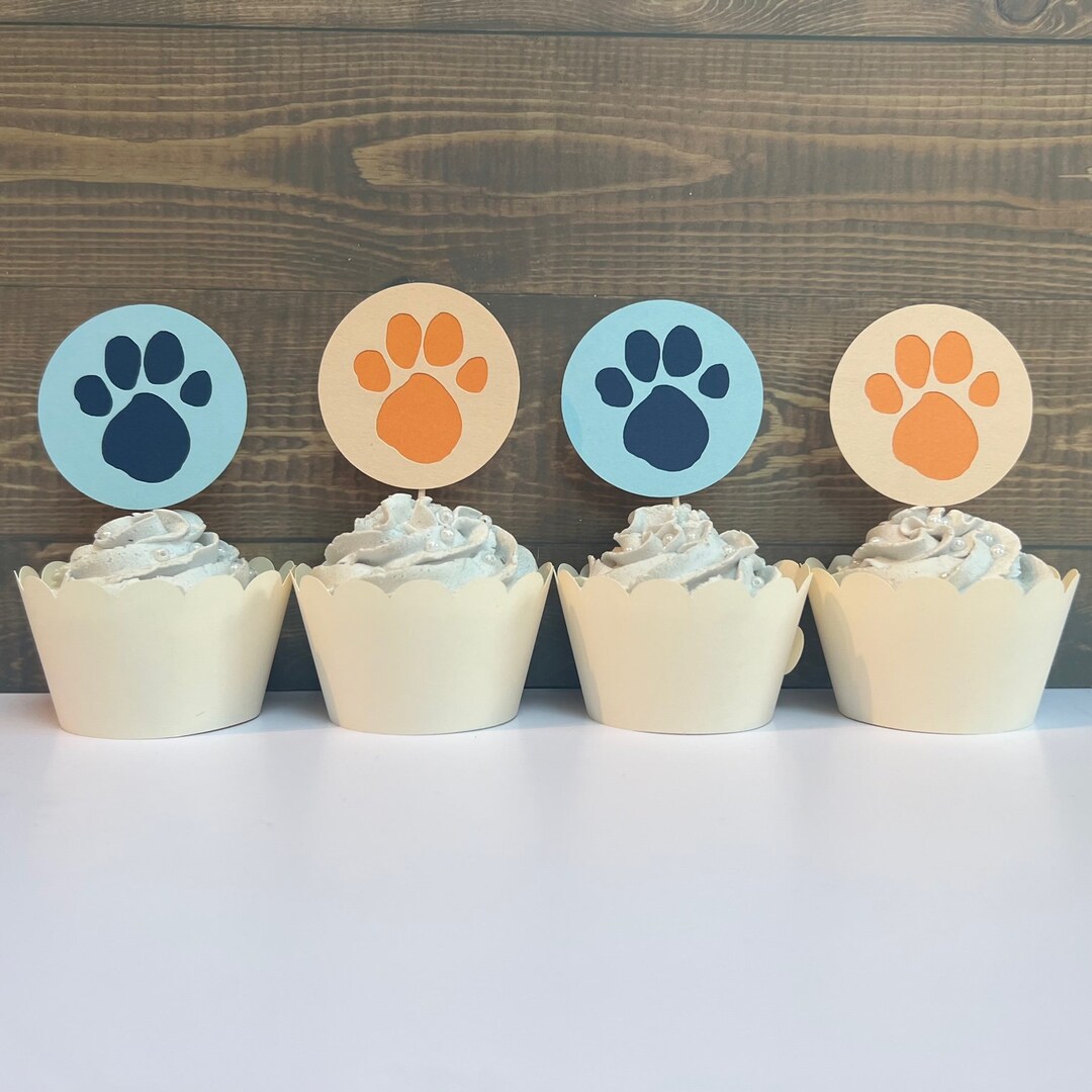 Light Blue Navy Brown Tan Cream Kraft Boho Happy Birthday Party Paw Dog ...