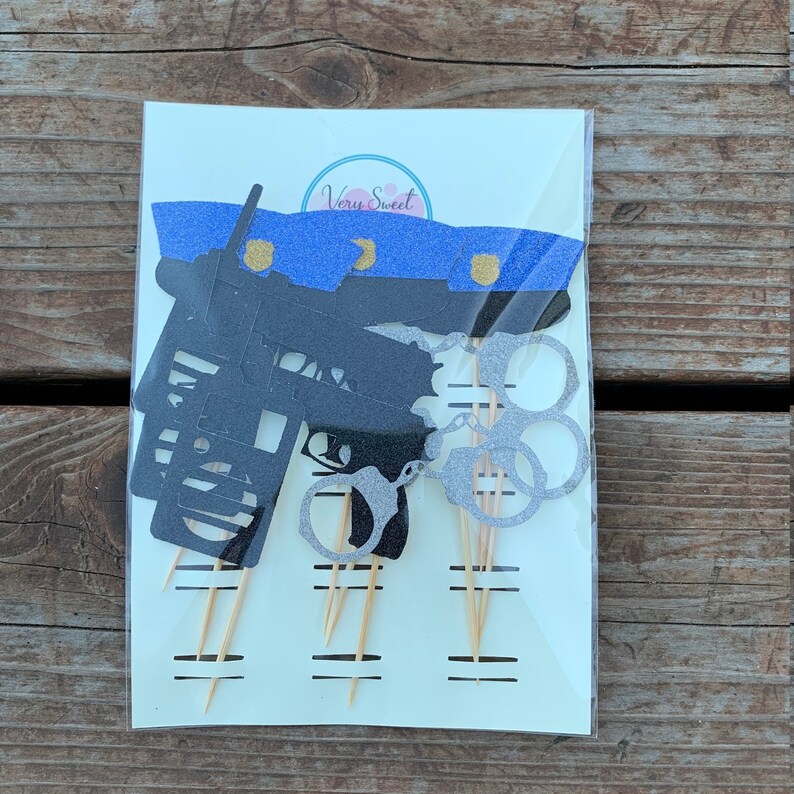Police Officer Cop Graduation Glitter Cupcake Toppers 12 Count | Police ...