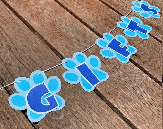 Customized Blue Paw Print Name Banner Blues Birthday Banner - Etsy