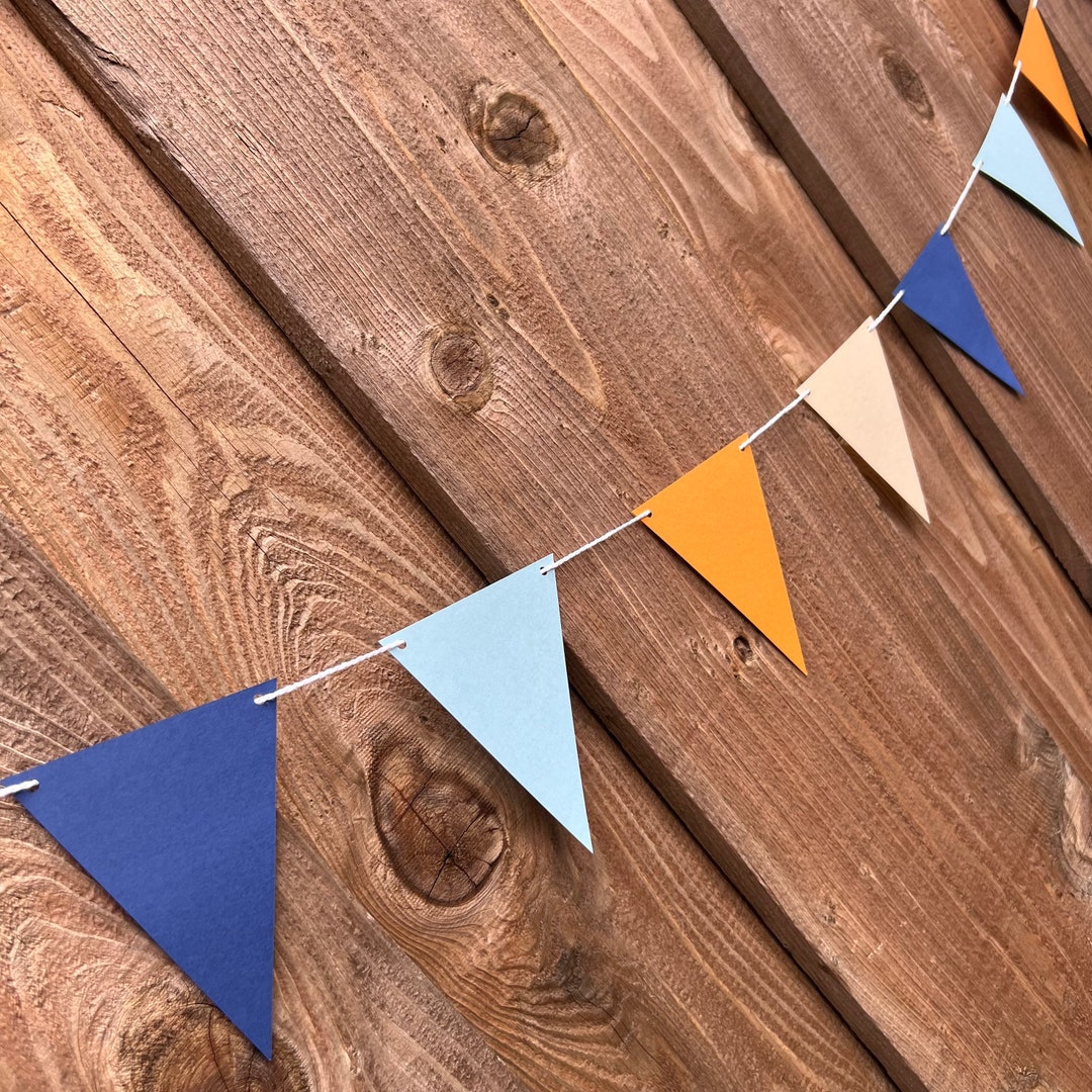 Light Blue Navy Brown Tan Cream Flag Boho Happy Birthday Party Banner ...