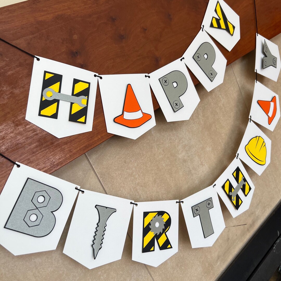 Construction Zone Tool Truck Tractor Boy Happy Birthday Banner Party ...
