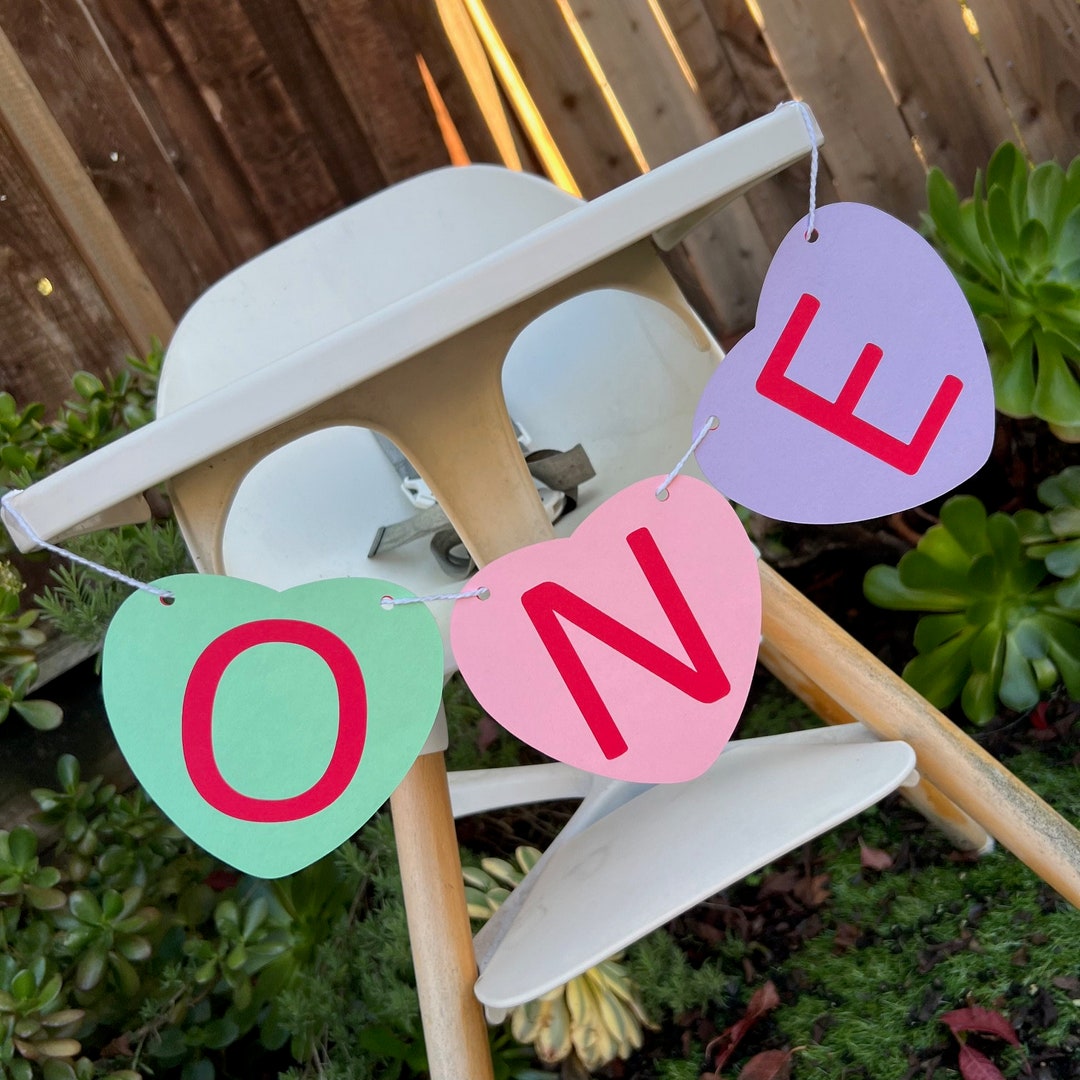 Valentine's Day Candy Heart Love First Birthday ONE Banner Garland ...