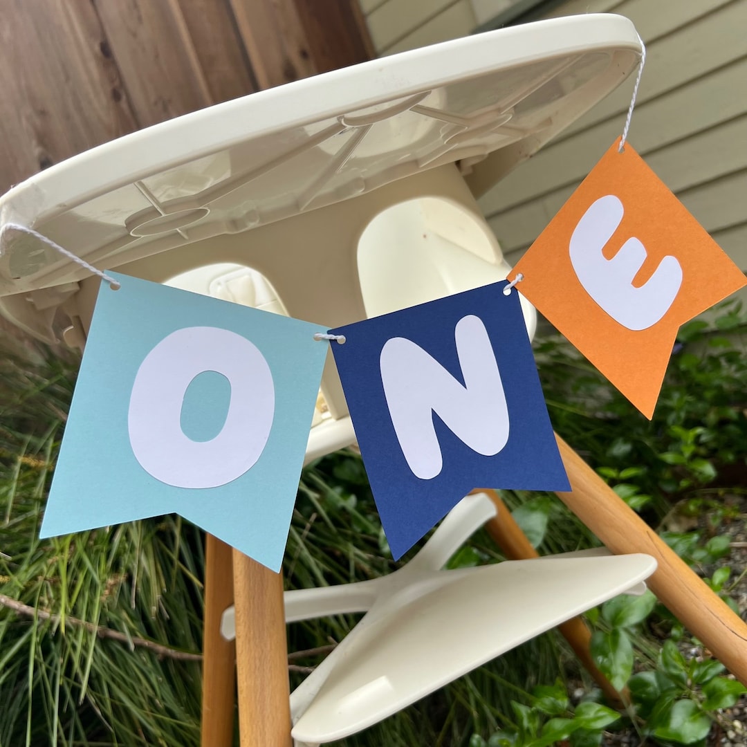 Light Blue Navy Brown Tan Orange Boho Happy Birthday Party High Chair ...