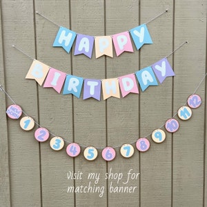 Light Blue Pink Peach Purple Pastel Boho Happy Birthday Party Banner ...