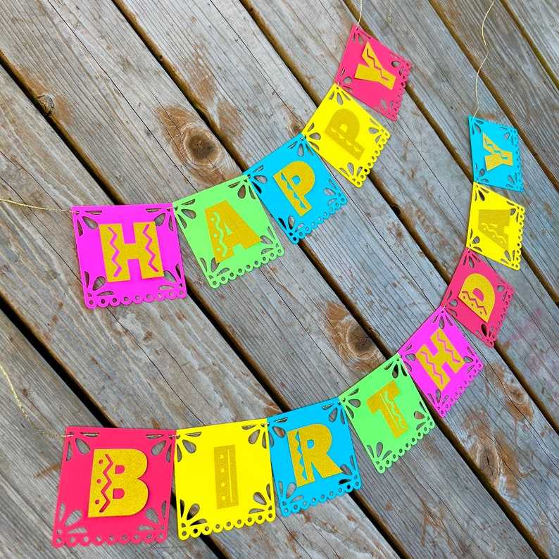 Happy Birthday Fiesta Papel Picado Mexico Cancun Cactus Taco - Etsy