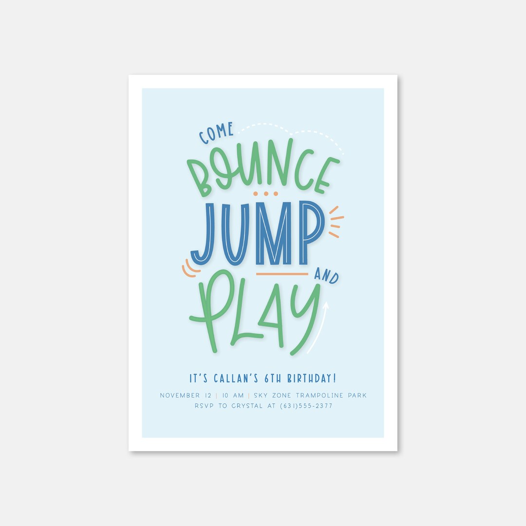 Bounce, Jump & Play Party Invitation, Trampoline Park Party Invitation ...