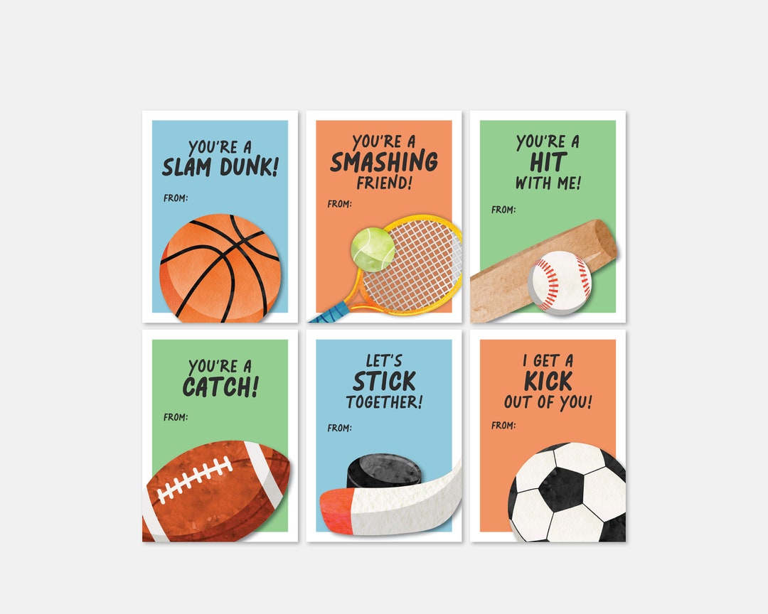 Sports Valentines, Kids Classroom Valentines, Sport Balls Valentine ...