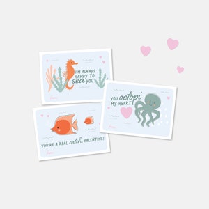 Ocean Animal Valentines, Kids Classroom Valentines, Fish Valentine ...