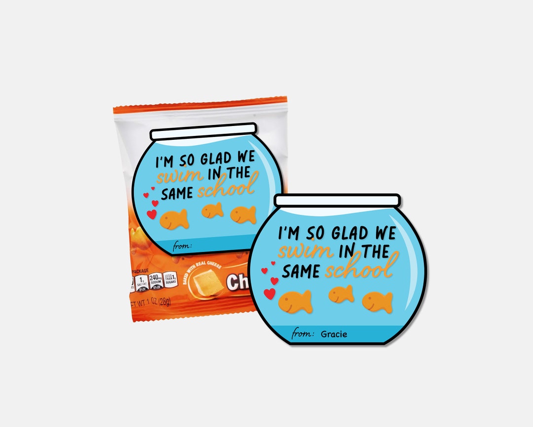 Goldfish Cracker Valentine Tags, I'm so Glad We Swim in the Same School ...