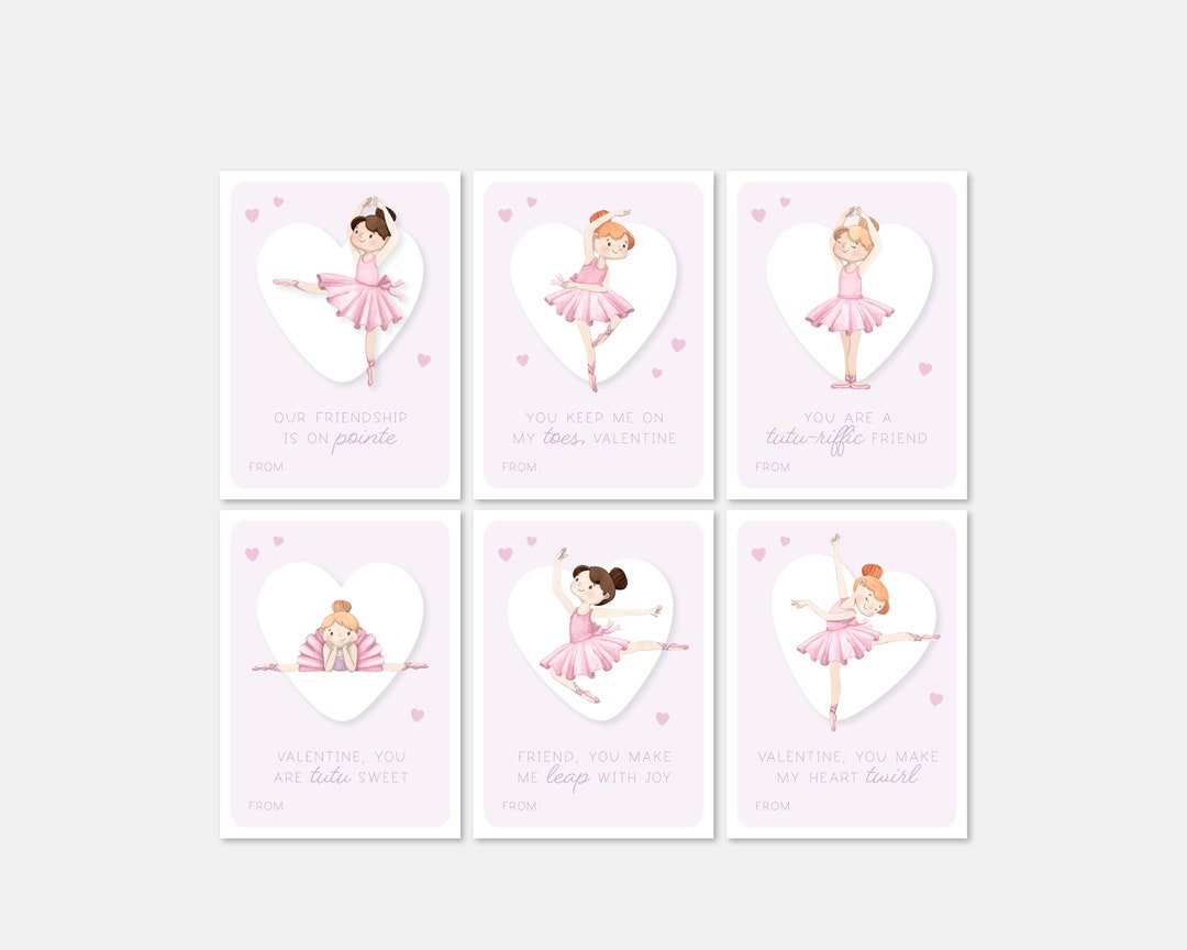 Ballerina Valentines, Kids Classroom Valentines, Pink Ballet Girl ...
