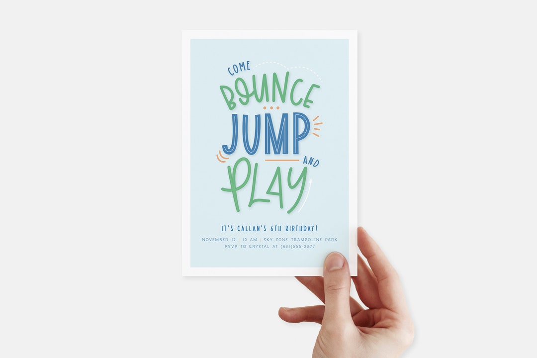 Bounce, Jump & Play Party Invitation, Trampoline Park Party Invitation ...