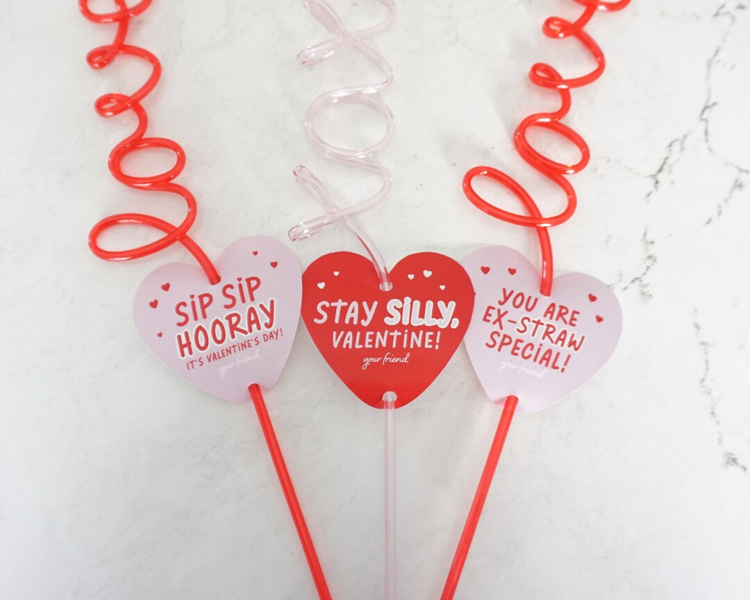 Silly Straw Valentine Tags, Non Candy Valentine Cards, Kids Classroom ...