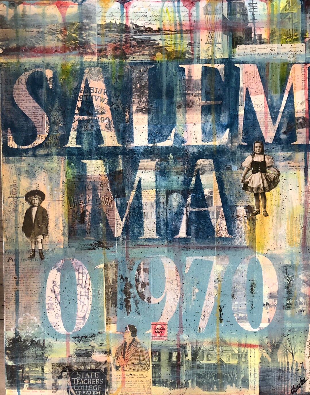 Salem Mass | 01970 | Art Print | Witch City | Mixed Media | Collage Art ...