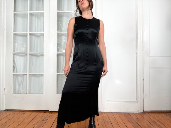 black satin dress with buttons - Gem