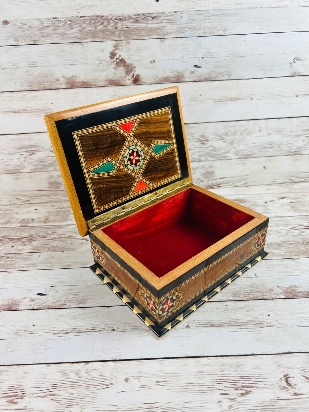 Moroccan Wooden Jewelry Box Mother of Pear Inlay - Middle Eastern ...