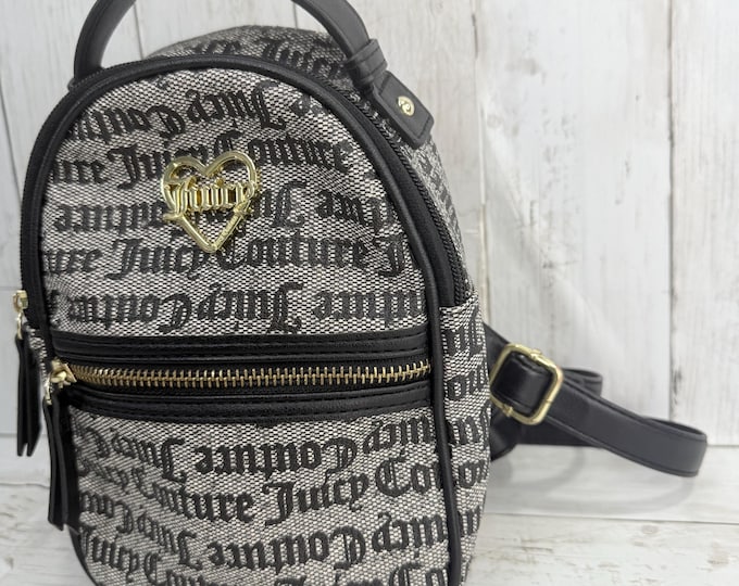 Juicy Couture Y2K Mini Backpack Logo Brand Print Black and White Early ...