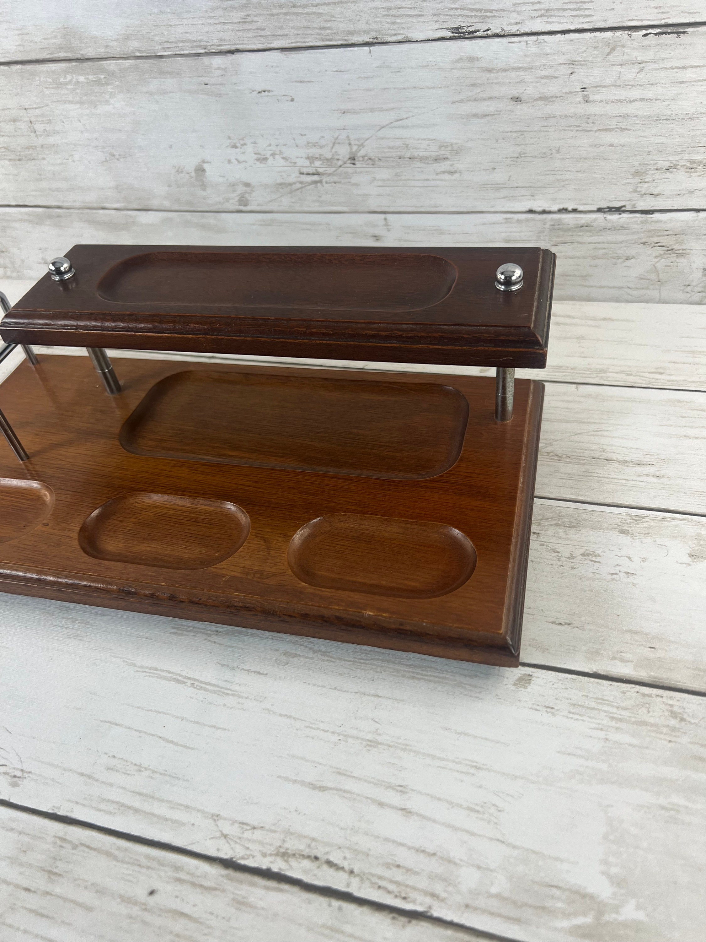 Vintage Wooden Walnut Mens Valet Wallet, Dresser Box, Top Organizer ...