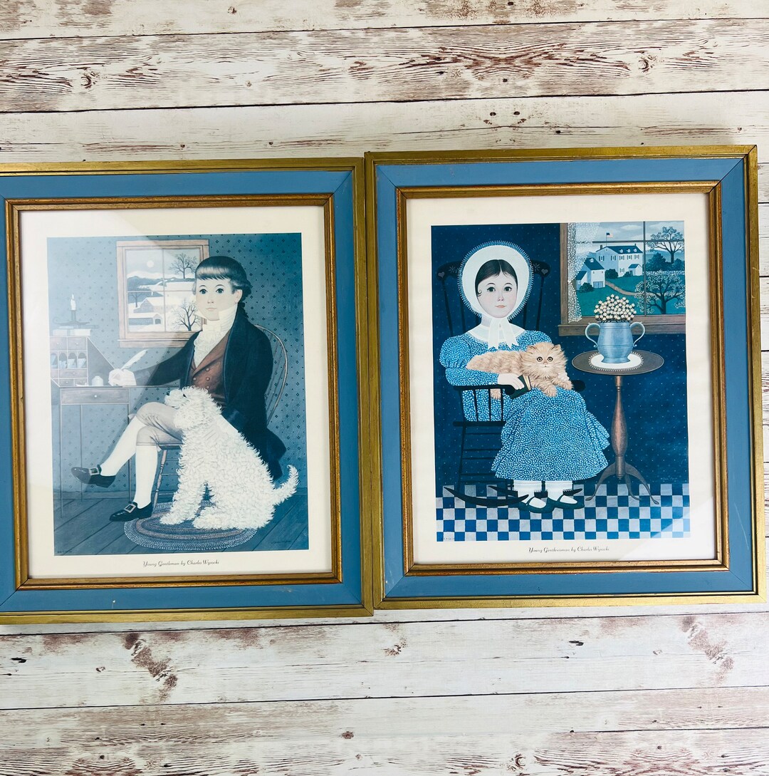 Vintage Fleck Bros. Charles Wysocki Framed Prints Americana Girl Cat ...