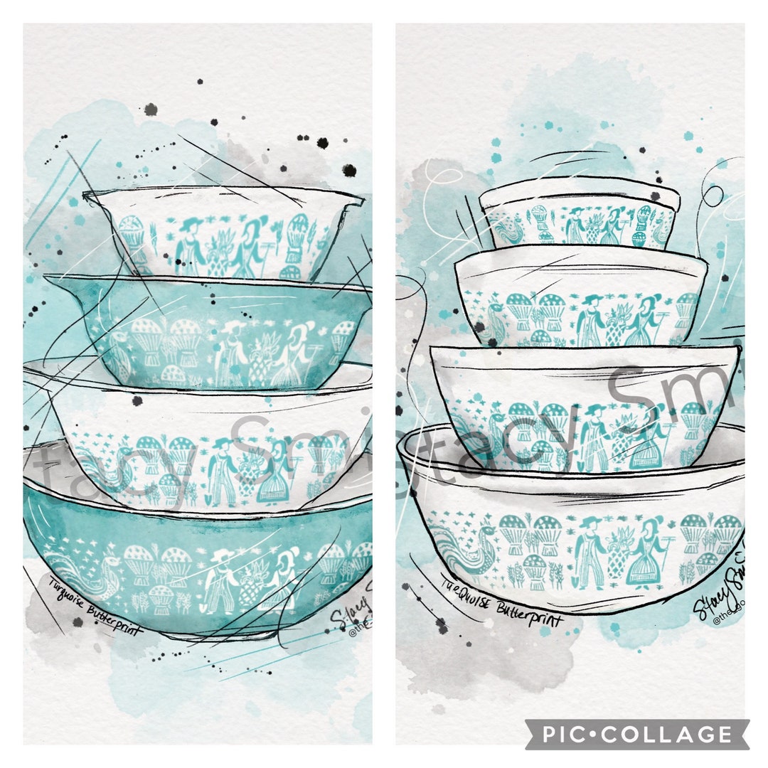 Vintage Pyrex Drawing Turquoise Bundle - DIGITAL DOWNLOAD BUNDLE of Two ...