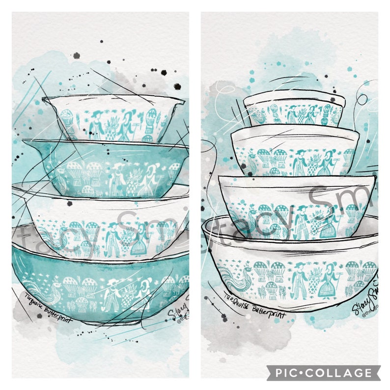 Vintage Pyrex Drawing Turquoise Bundle DIGITAL DOWNLOAD BUNDLE of Two ...