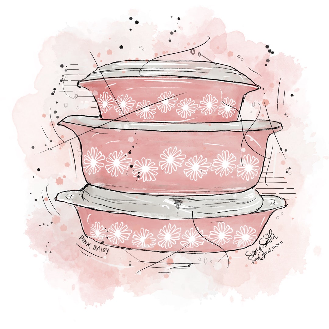 Vintage Pyrex Drawing Pink Daisy - DIGITAL DOWNLOAD - Etsy
